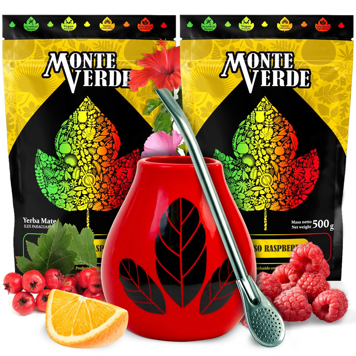 Yerba Mate MONTE VERDE Raspberry Akcesoria matero Big red Bombilla 2x ...
