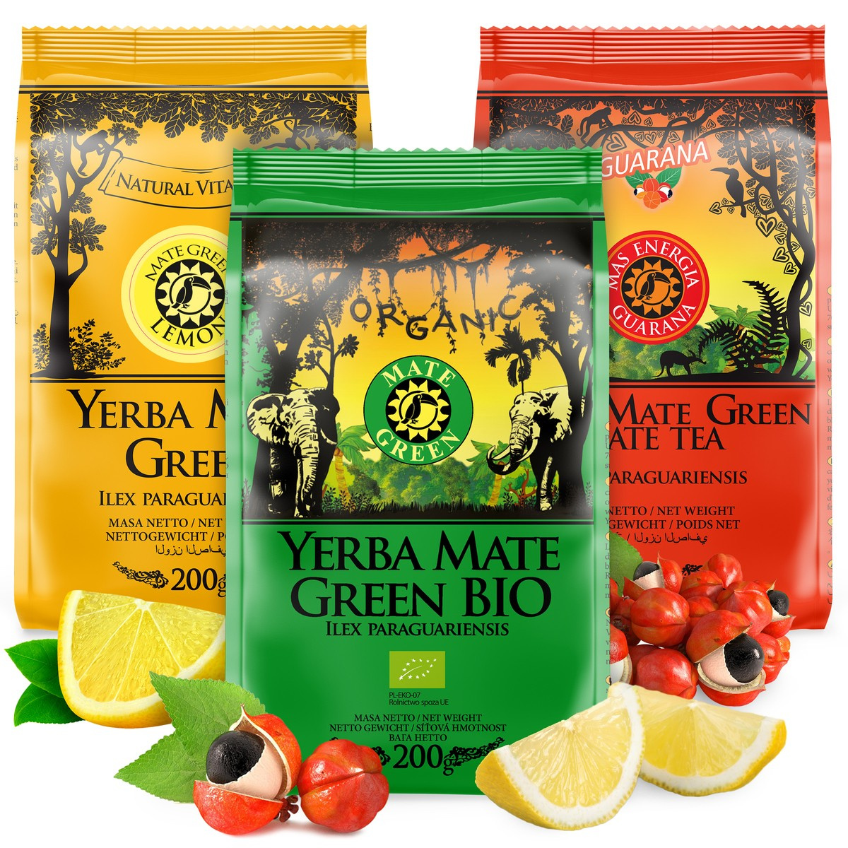 Zestaw Yerba Mate Green MIX 3x 200g Guarana Bio Organic Lemon ...